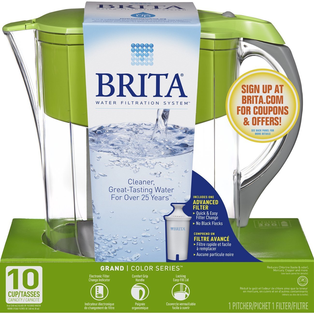 TripleClicks.com: Brita 10 Cup Grand Water Pitcher with 1 Filter, BPA ...