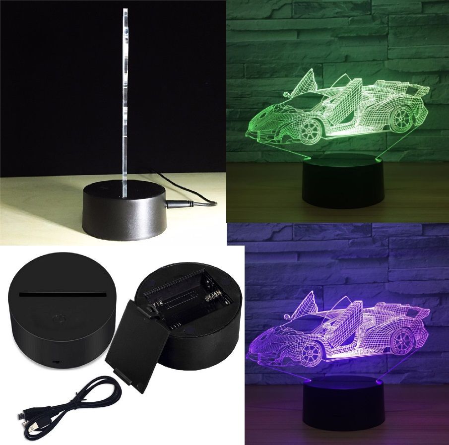TripleClicks.com: Cool Super Car Acrylic 3D Lamp 7 Color Change Small ...